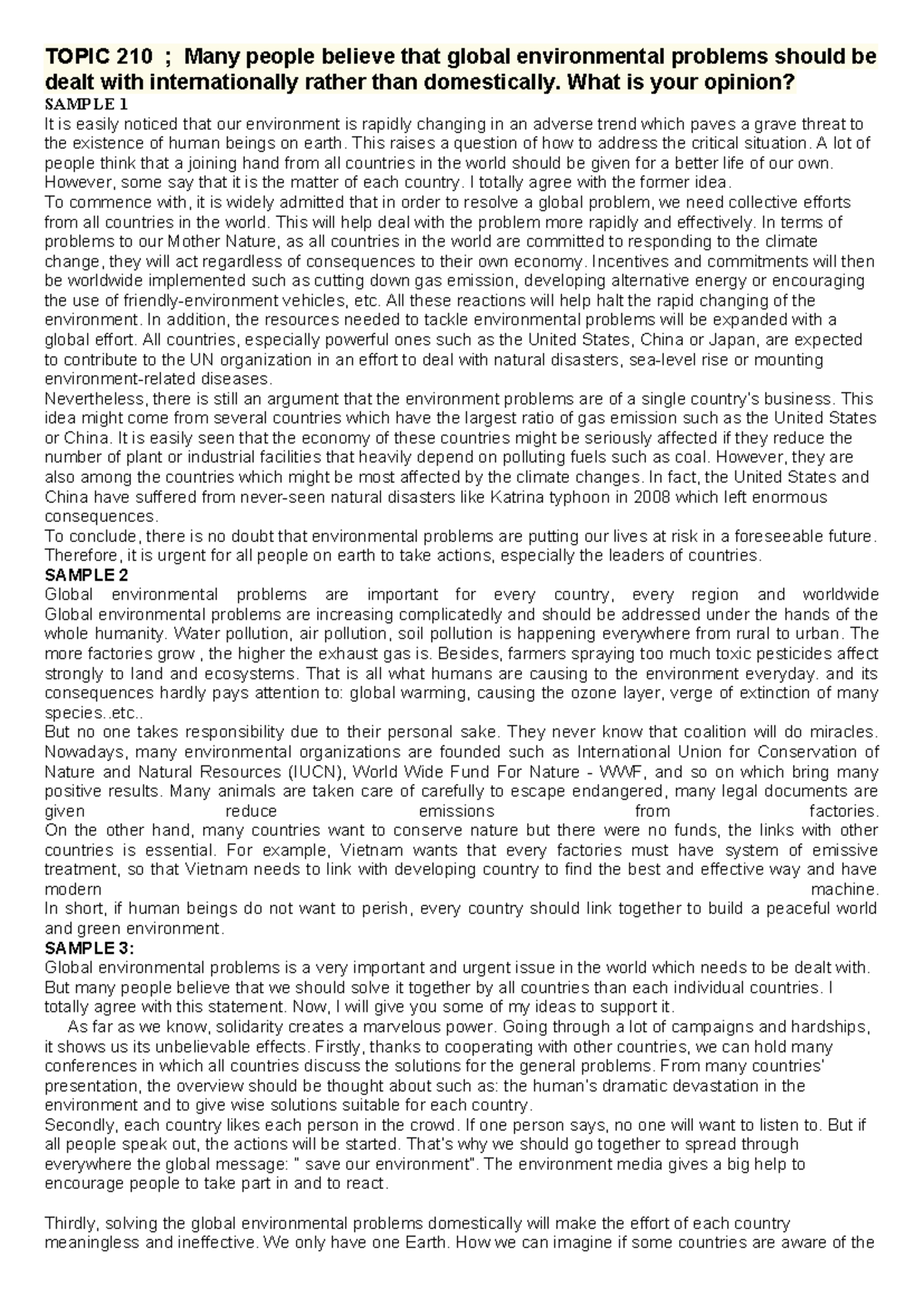 Topic 210: Global Environmental Issues - International vs. Domestic ...