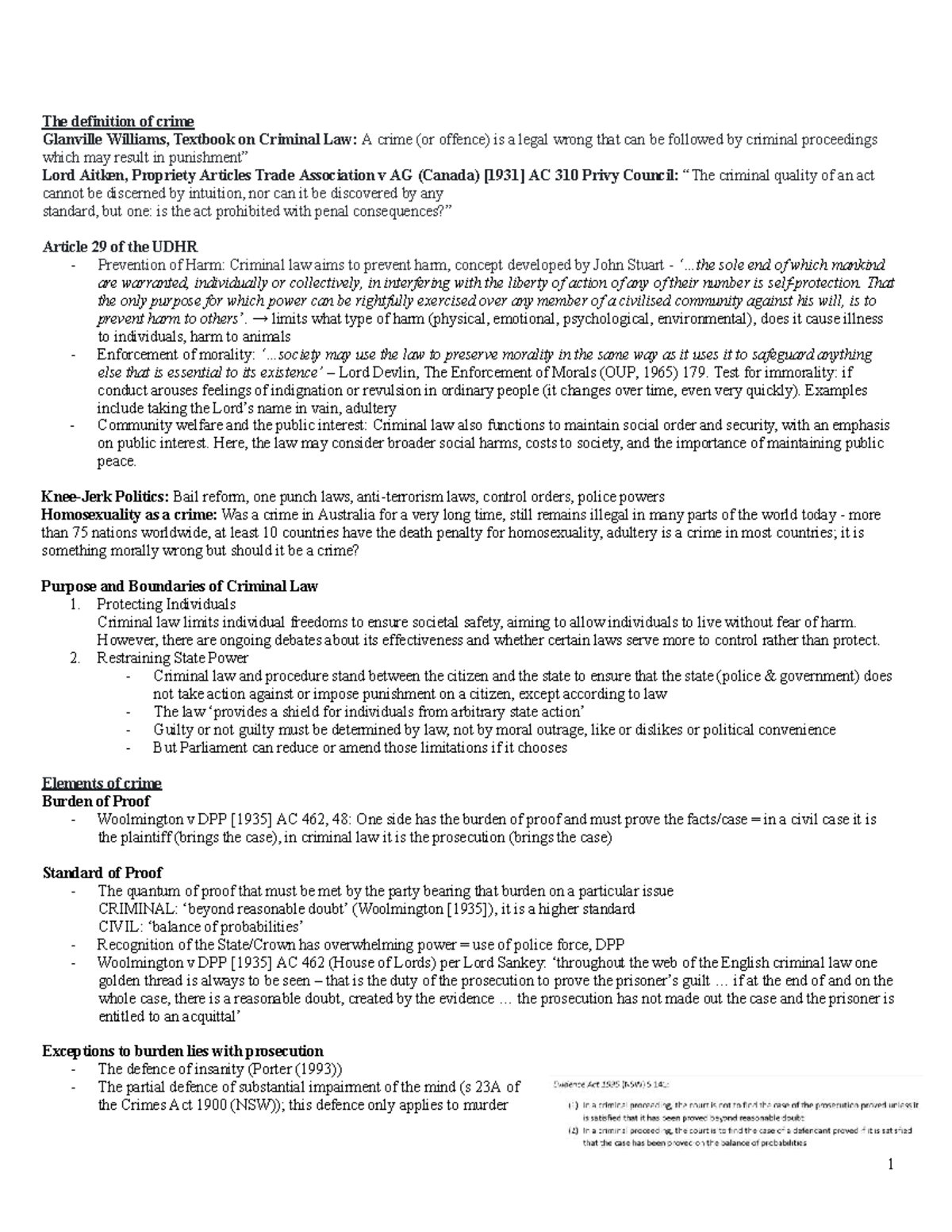 Criminal Law Notes (CRIM101): Understanding Crime Definitions and ...