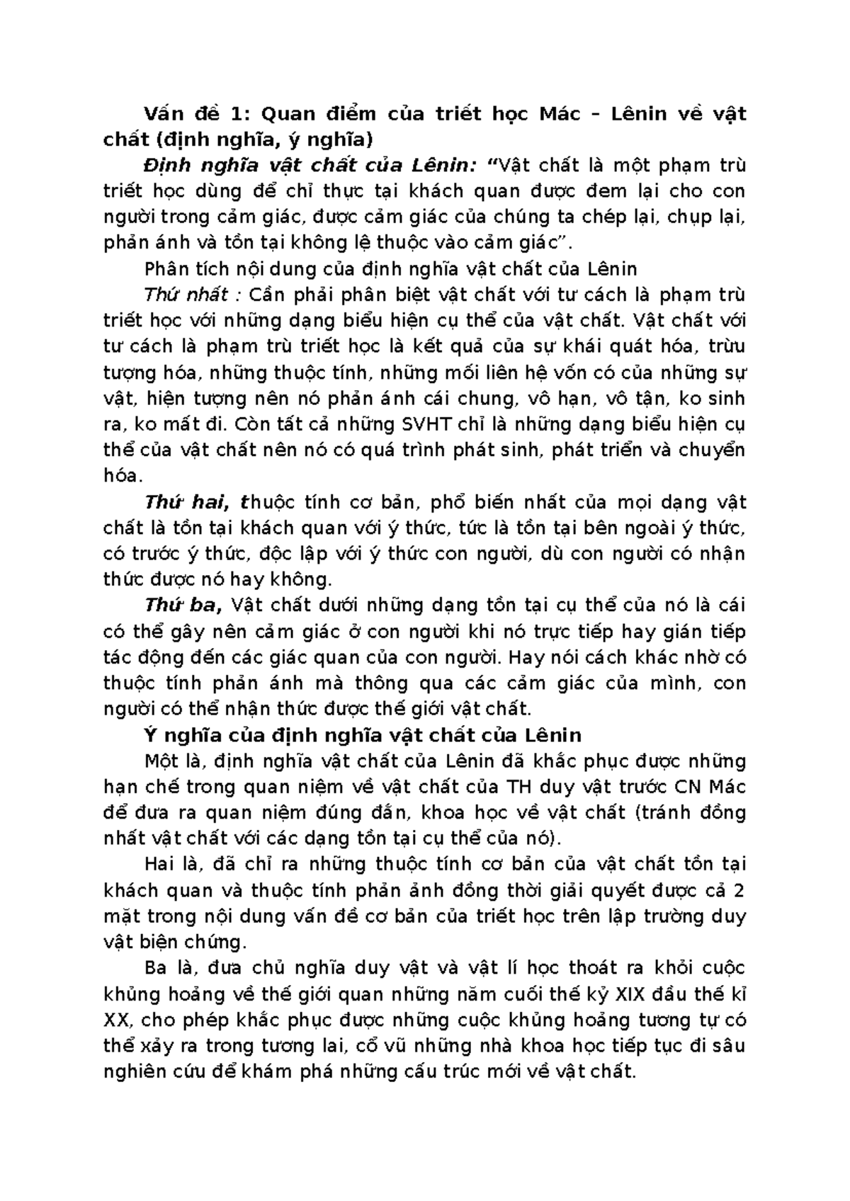 Đề cương ôn tập môn Triết học Mác - Lênin: Các vấn đề cơ bản - Studocu