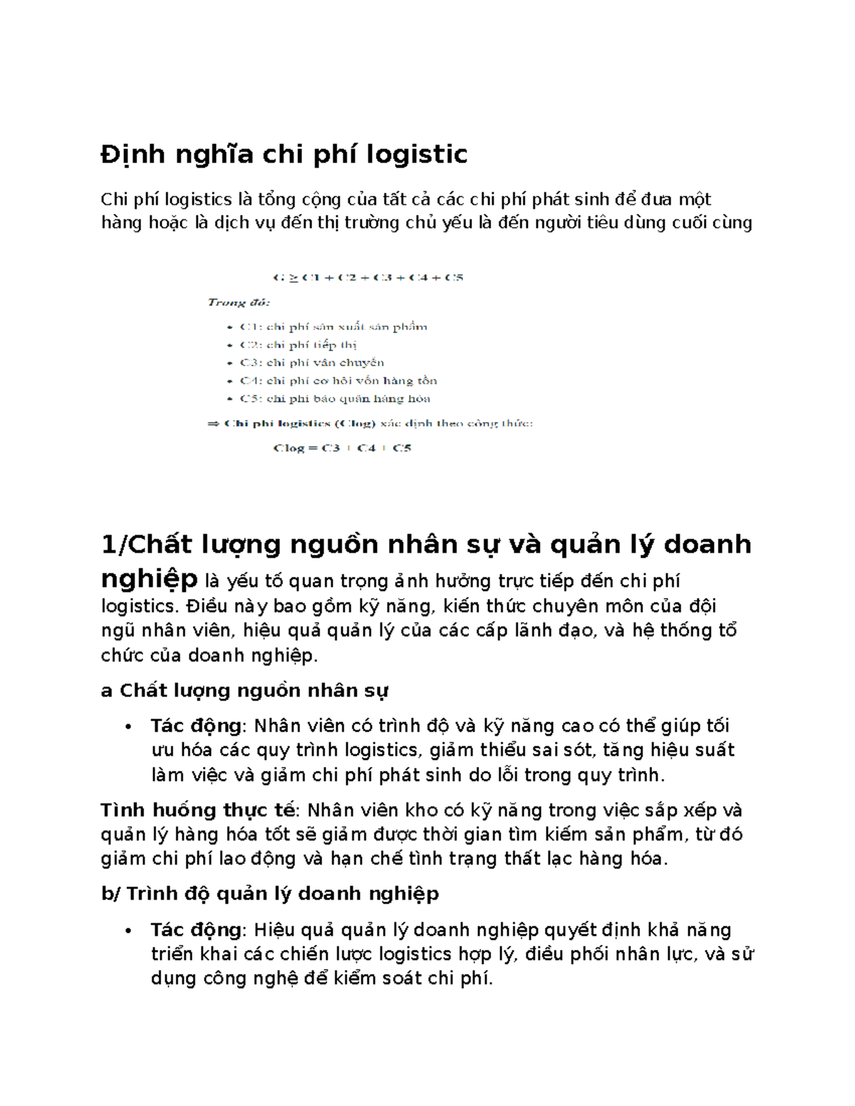 CHI PHI LOG - Phân Tích Chi Phí Logistics và Các Yếu Tố Ảnh Hưởng - Studocu