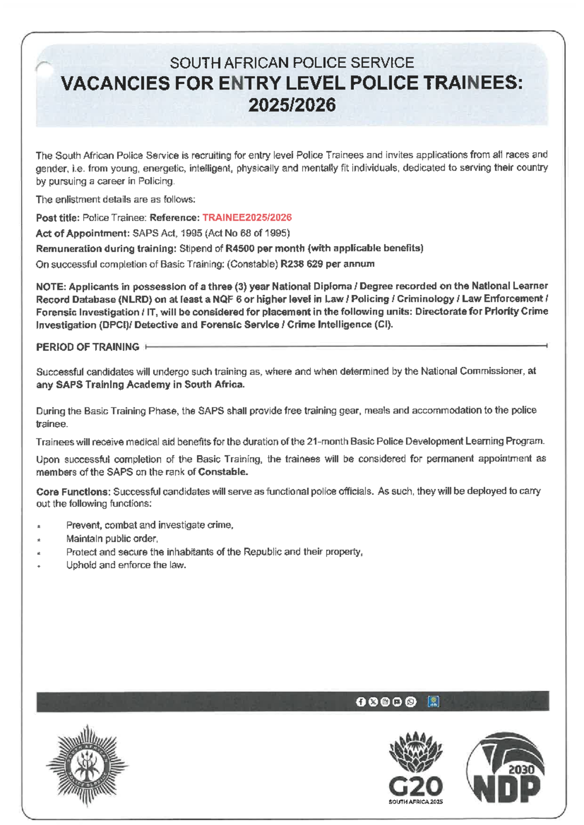 SAPS Police Trainee Recruitment 2025-2026: Long Version Guide - Studocu