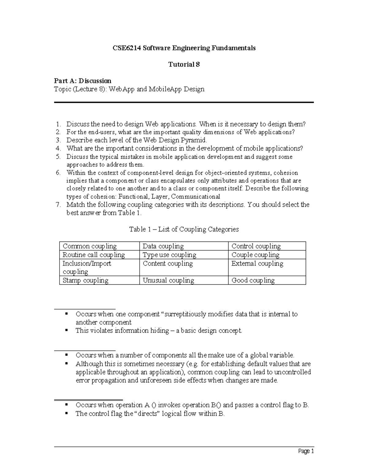 Tut08 - tut 08 - CSE6214 Software Engineering Fundamentals Tutorial 8 ...
