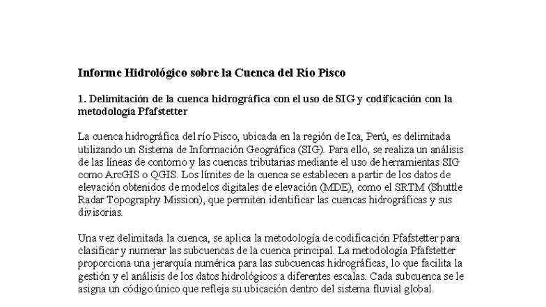 Informe Hidrológico de la Cuenca del Río Pisco: Análisis SIG y Métodos ...
