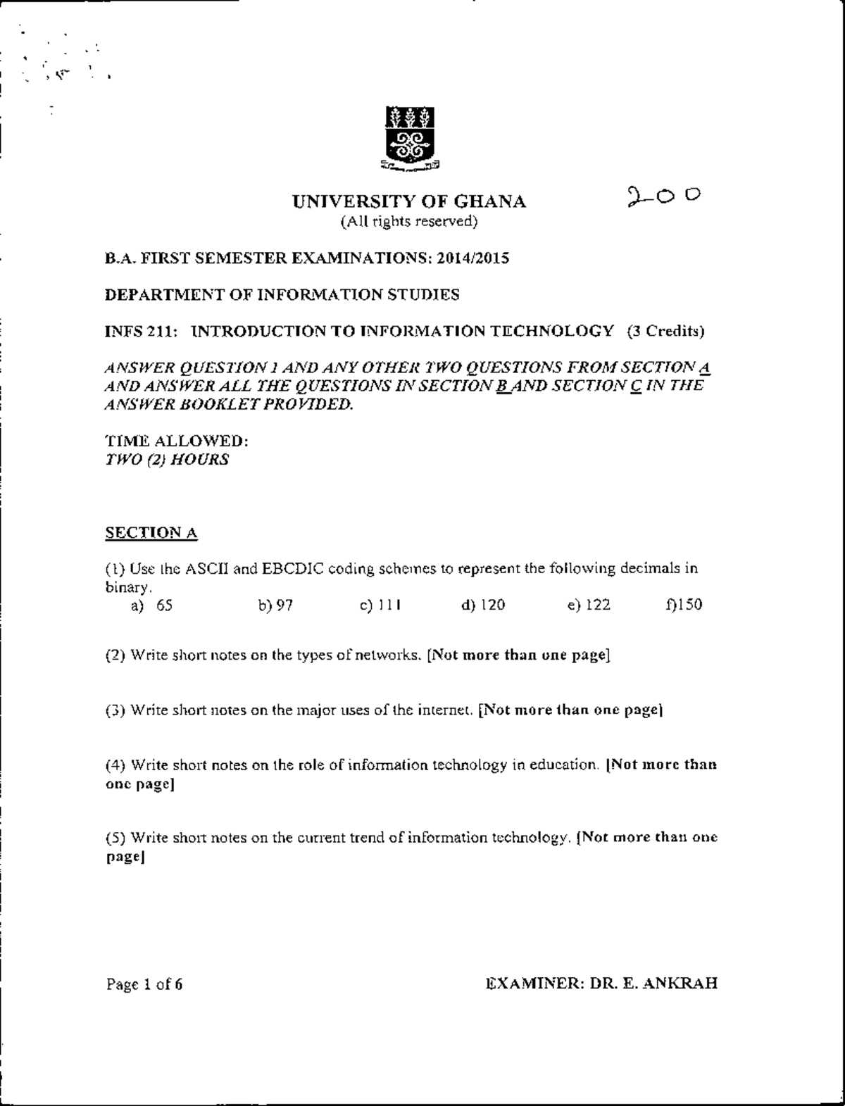 INFS 211: Past Exam Questions on Information Technology Concepts - Studocu