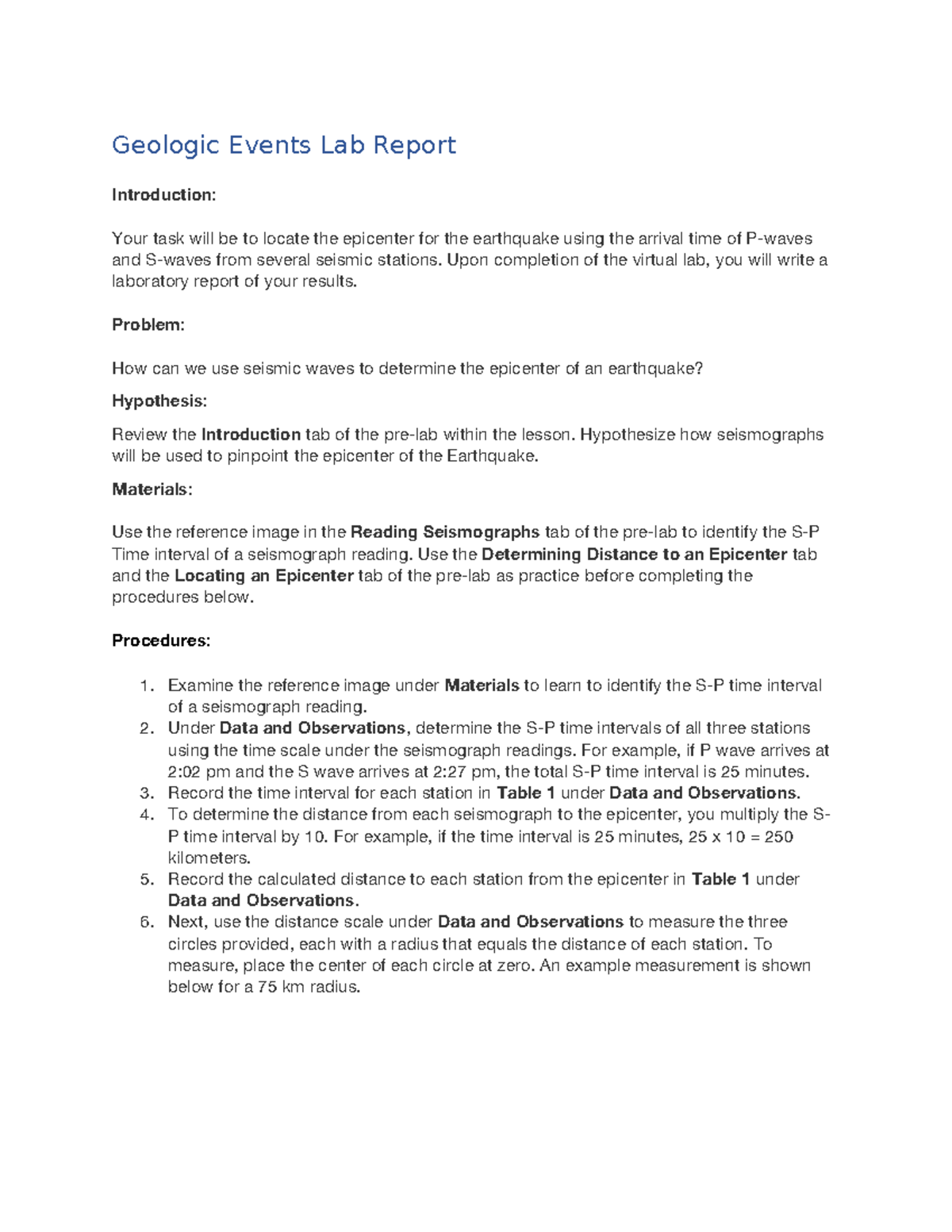 Geologic Events Lab Report: Locating Earthquake Epicenters in 9.05 ...