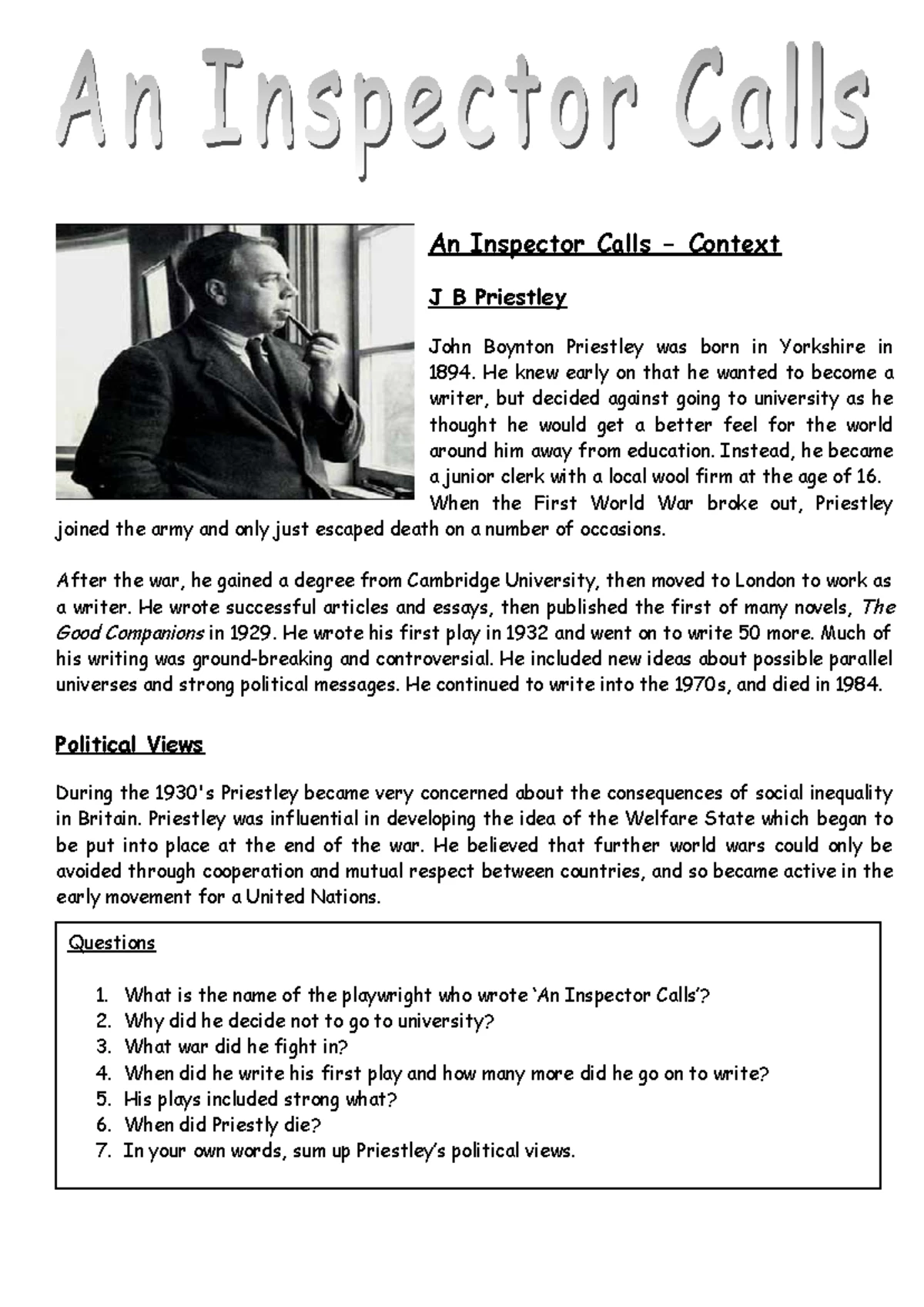 6- the inspector's speech - AN INSPECTOR CALLS: THE INSPECTOR’S SPEECH ...