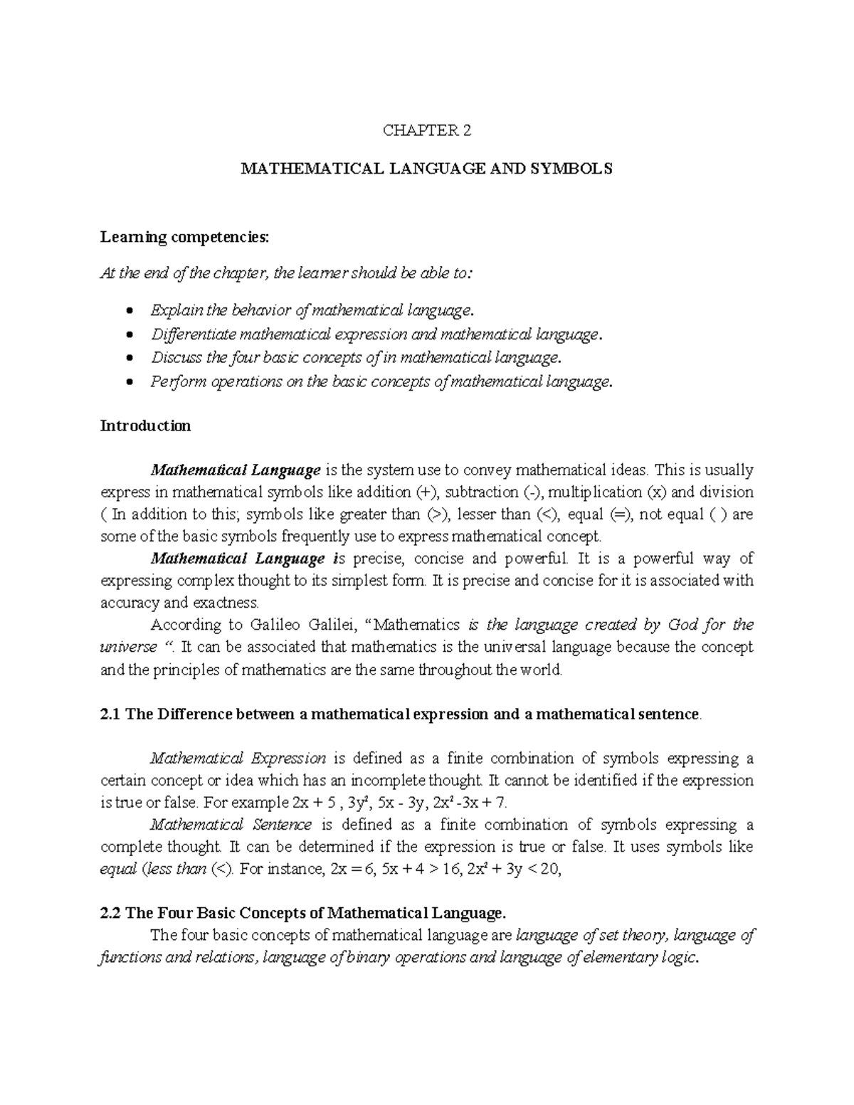 Mftmw Chapter 2 Mathematical Symbols AND Languagesix - CHAPTER 2 MATHEMATICAL LANGUAGE AND ...