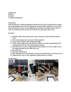 Archimedes' Principle Lab Report - Archimedes’ Principle Written By ...