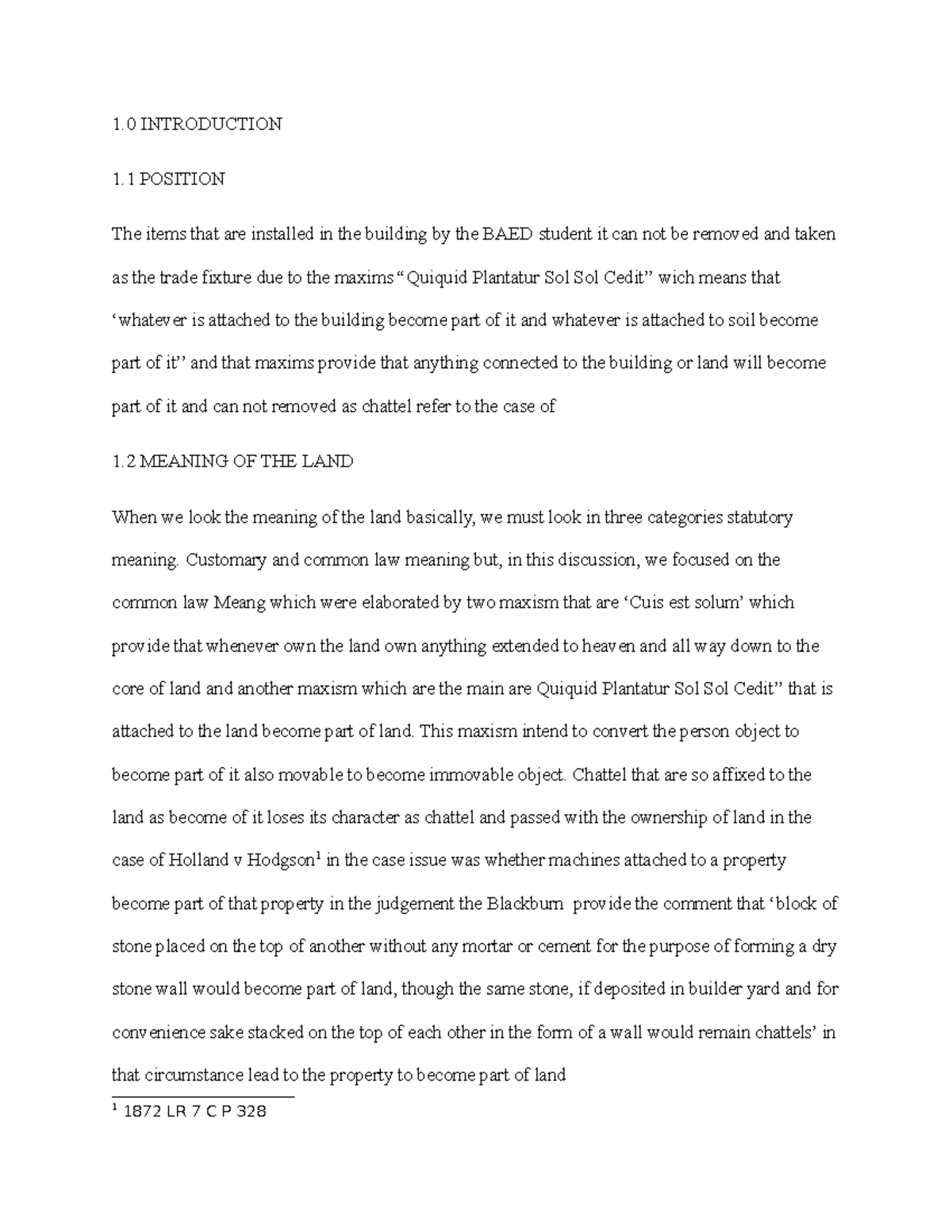 BAED 101: Understanding Fixtures and Chattels in Land Law - Studocu