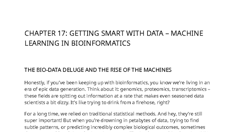 CHAPTER 17: Machine Learning in Bioinformatics (BIO 101) - Studocu