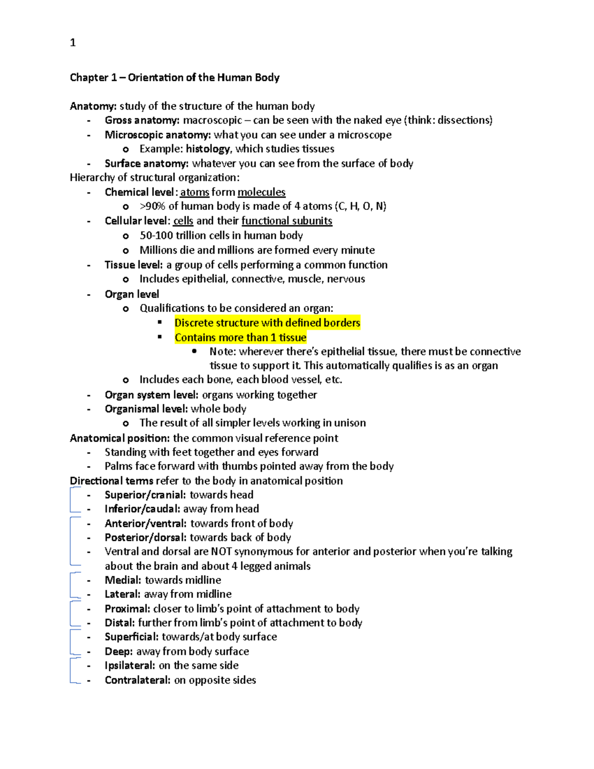HHP3115 Final Exam Notes on Human Body Orientation and Tissues - Studocu