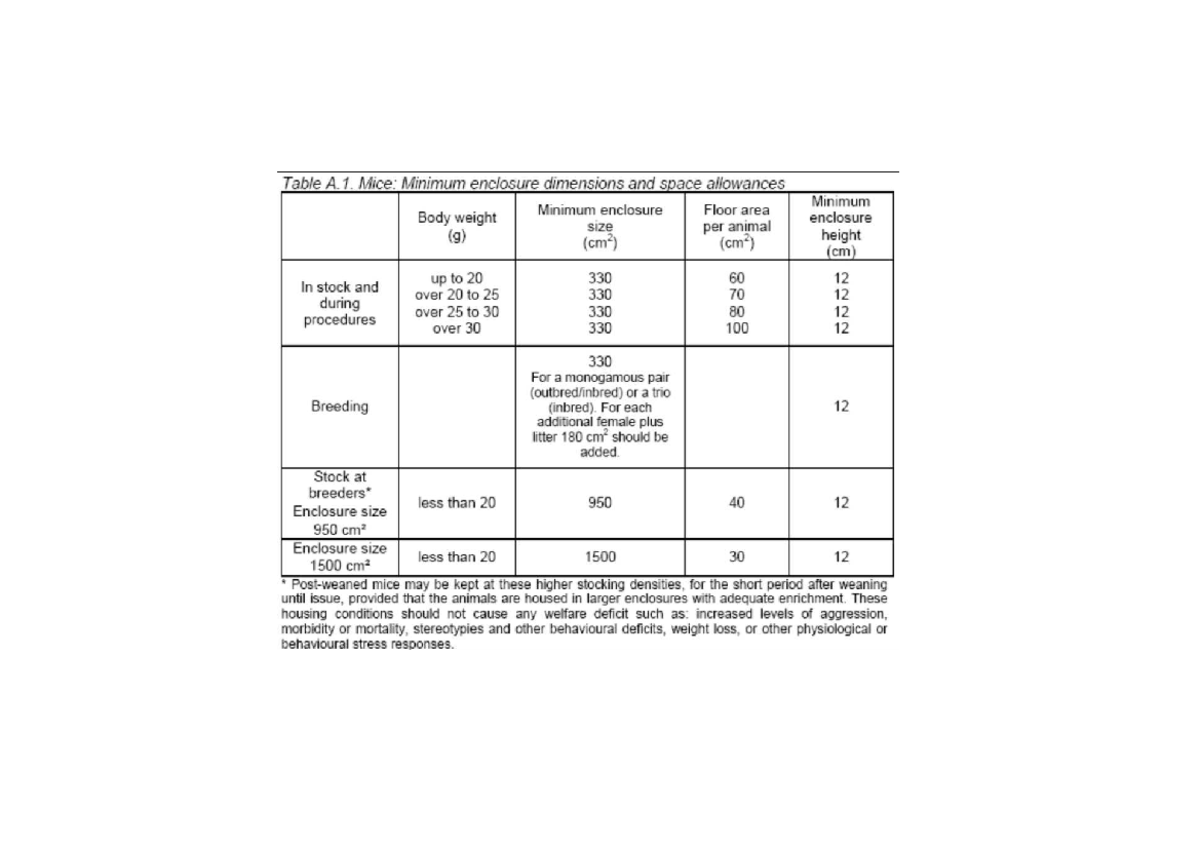 Mice Enclosure Dimensions & Space Allowances for Welfare Standards ...