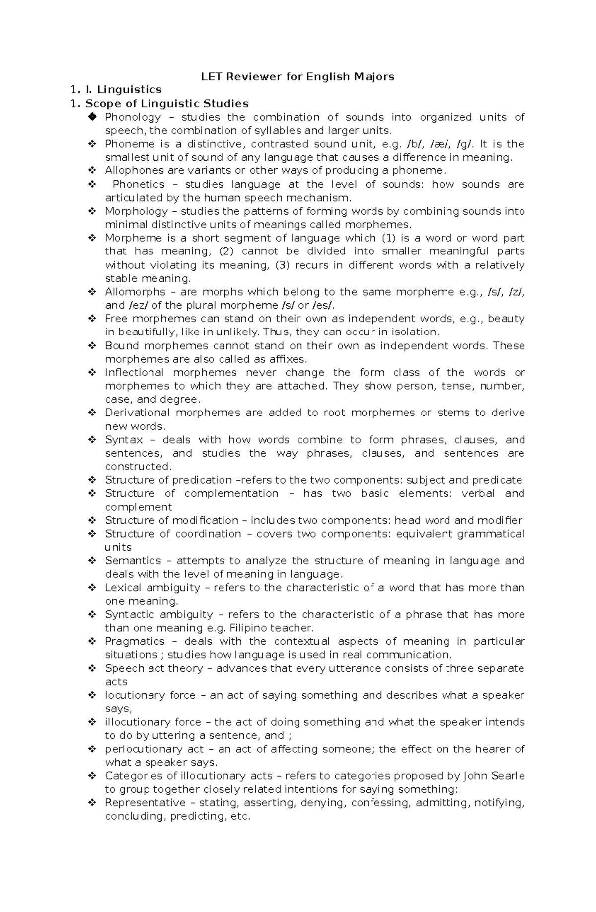 LET Reviewer for English Majors: Linguistics and Literature Insights ...