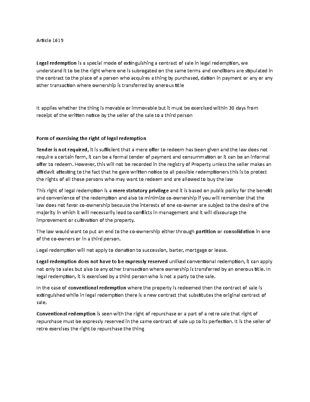 Legal Redemption: Key Concepts and Applications in Contract Law - Studocu