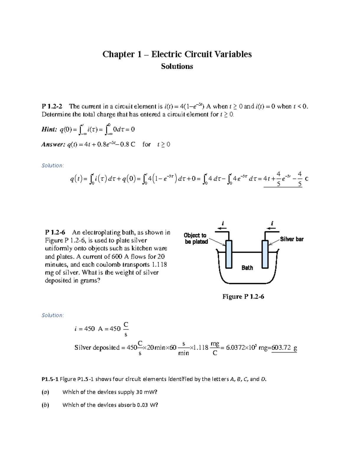 EE 101 - Homework 1 Solutions for Electric Circuit Variables - Studocu