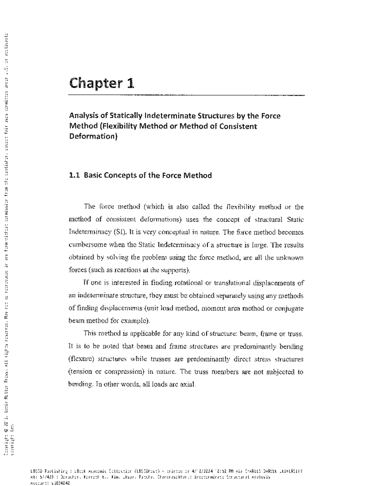 Chapter 1: The Force Method (CE 301 - Statically Indeterminate Structures) - Studocu