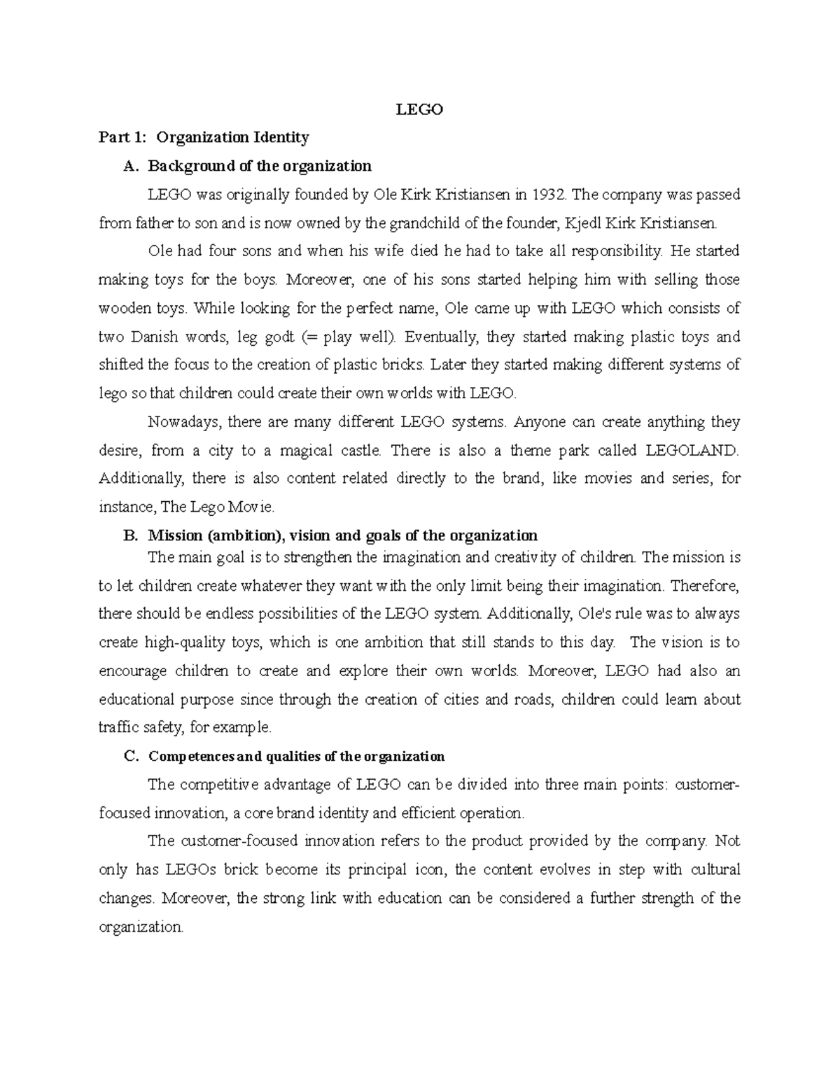 Organizational Identity & Communication Analysis: LEGO Case Study ...