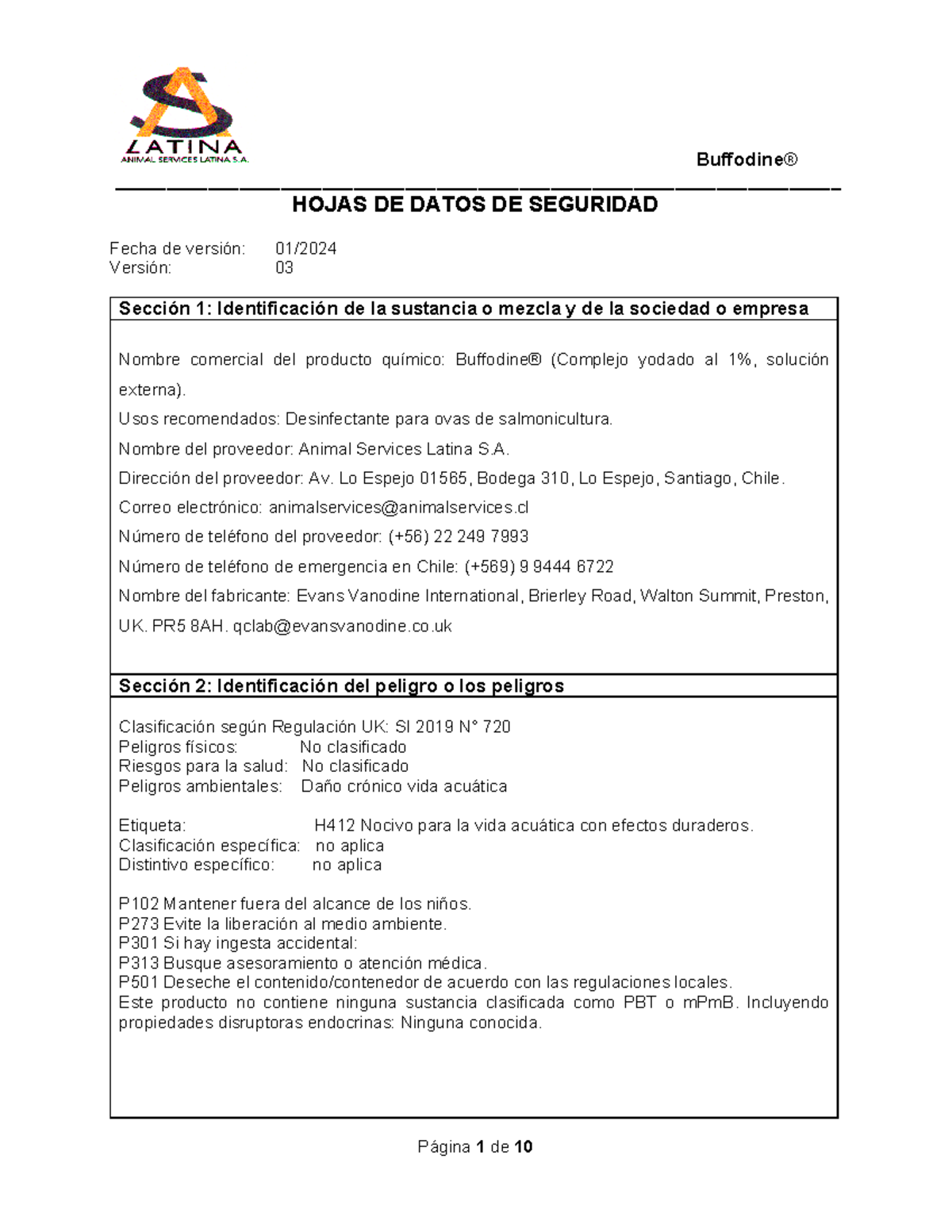 HDS Buffodine® v3 2024 - Hoja de Datos de Seguridad y Uso - Studocu