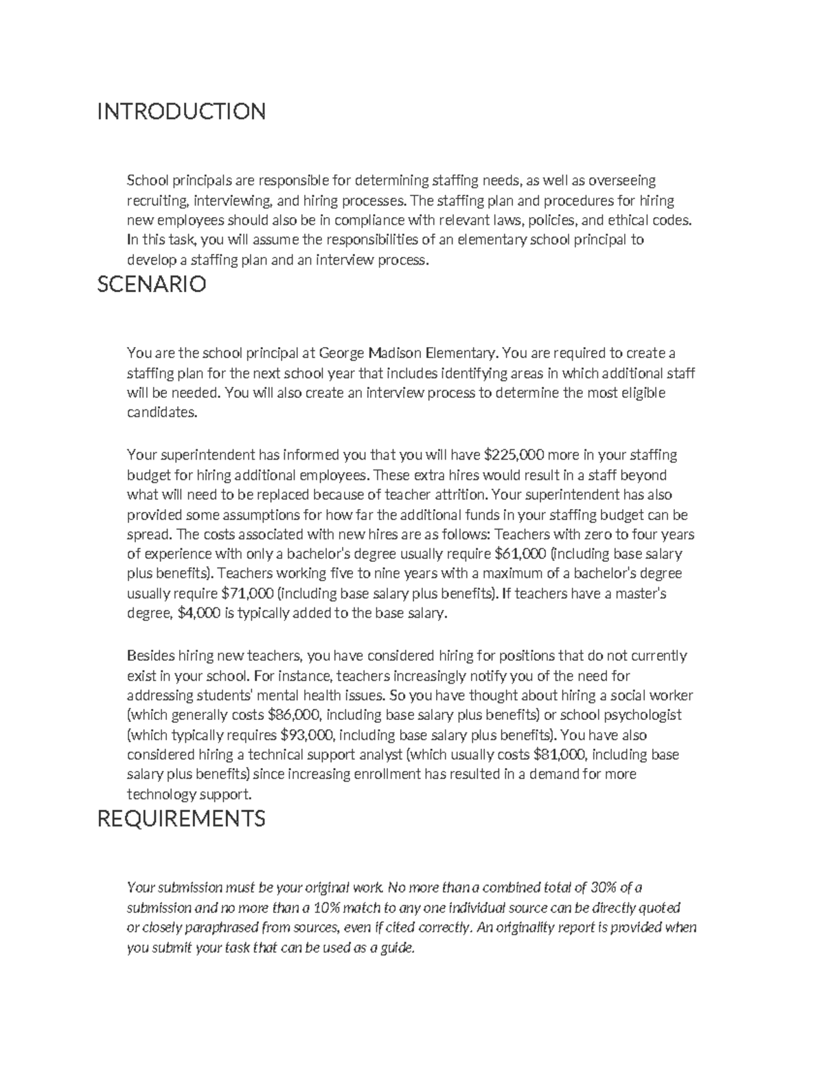 D022 Task 1 - Staffing Plan & Interview Process for 2024 School Year ...