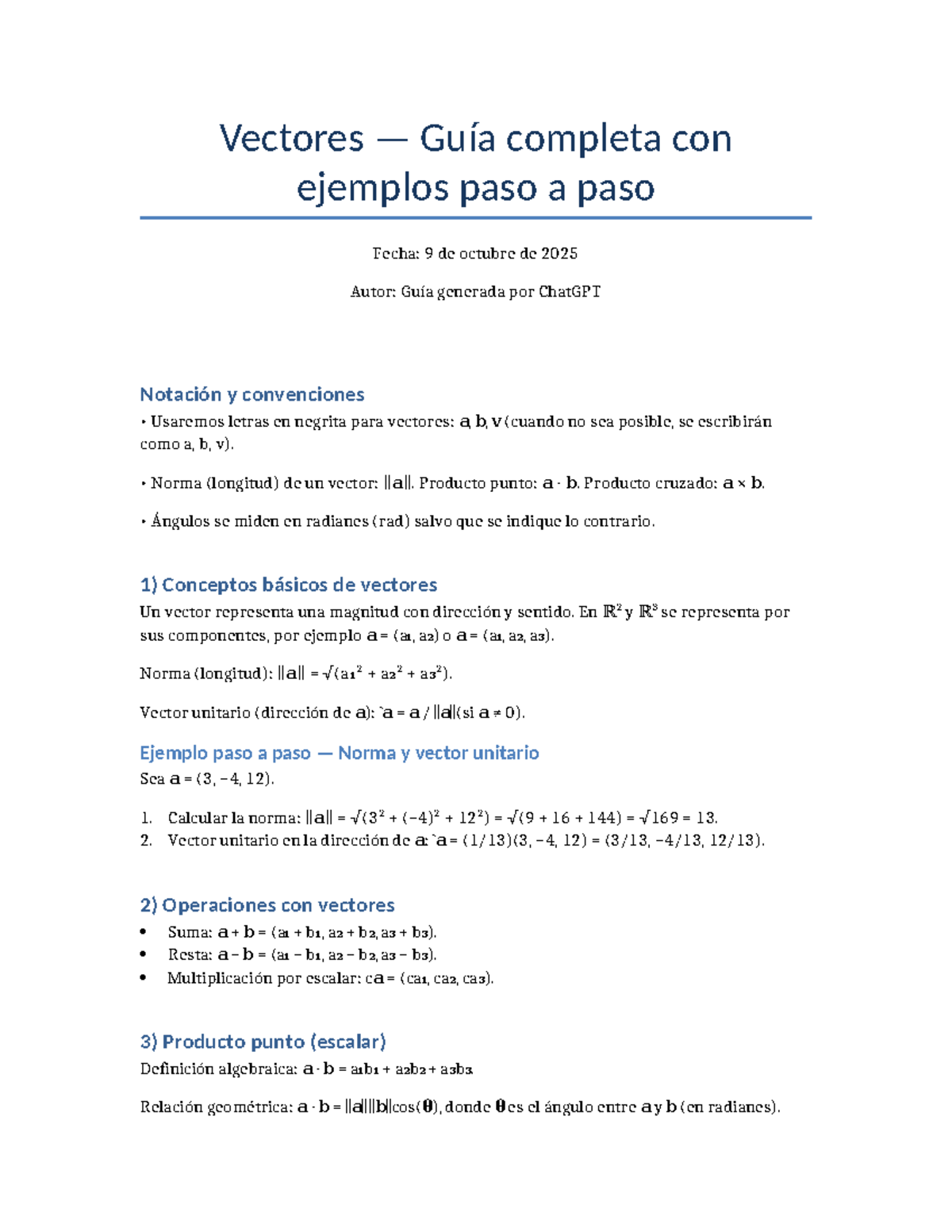 Guía Completa de Vectores: Ejemplos Paso a Paso para Estudio - Studocu