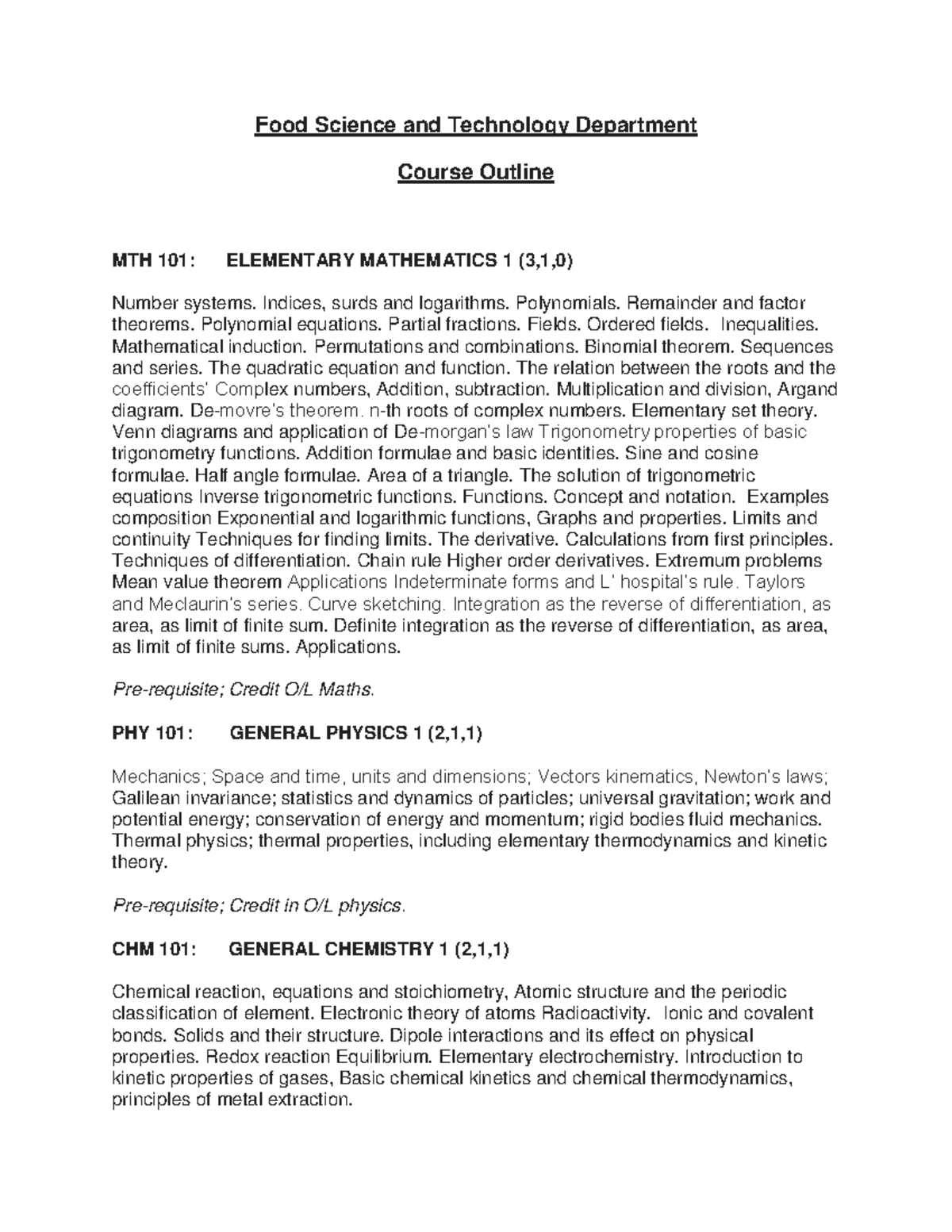 FST 202: Intro to Food Science & Technology Course Outline PDF - Studocu