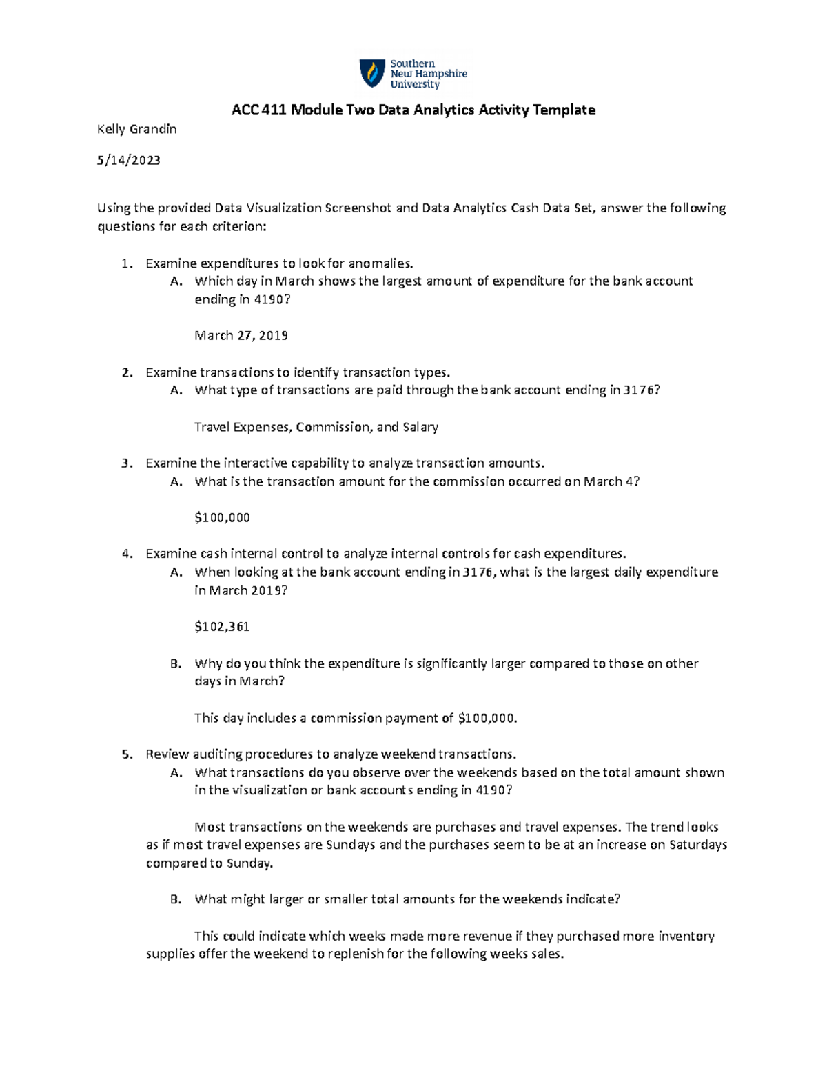 ACC 411 Module 2 Data Analytics Activity Overview and Analysis - Studocu