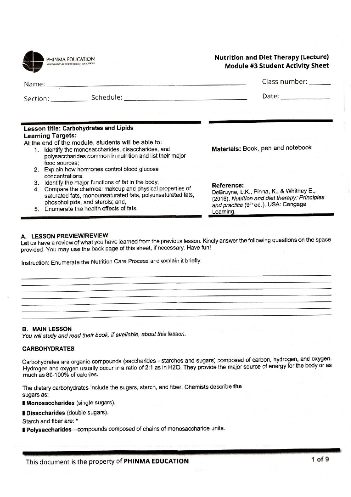 M3 NUR 102 LECTURE: Carbohydrates and Lipids Overview for Students ...