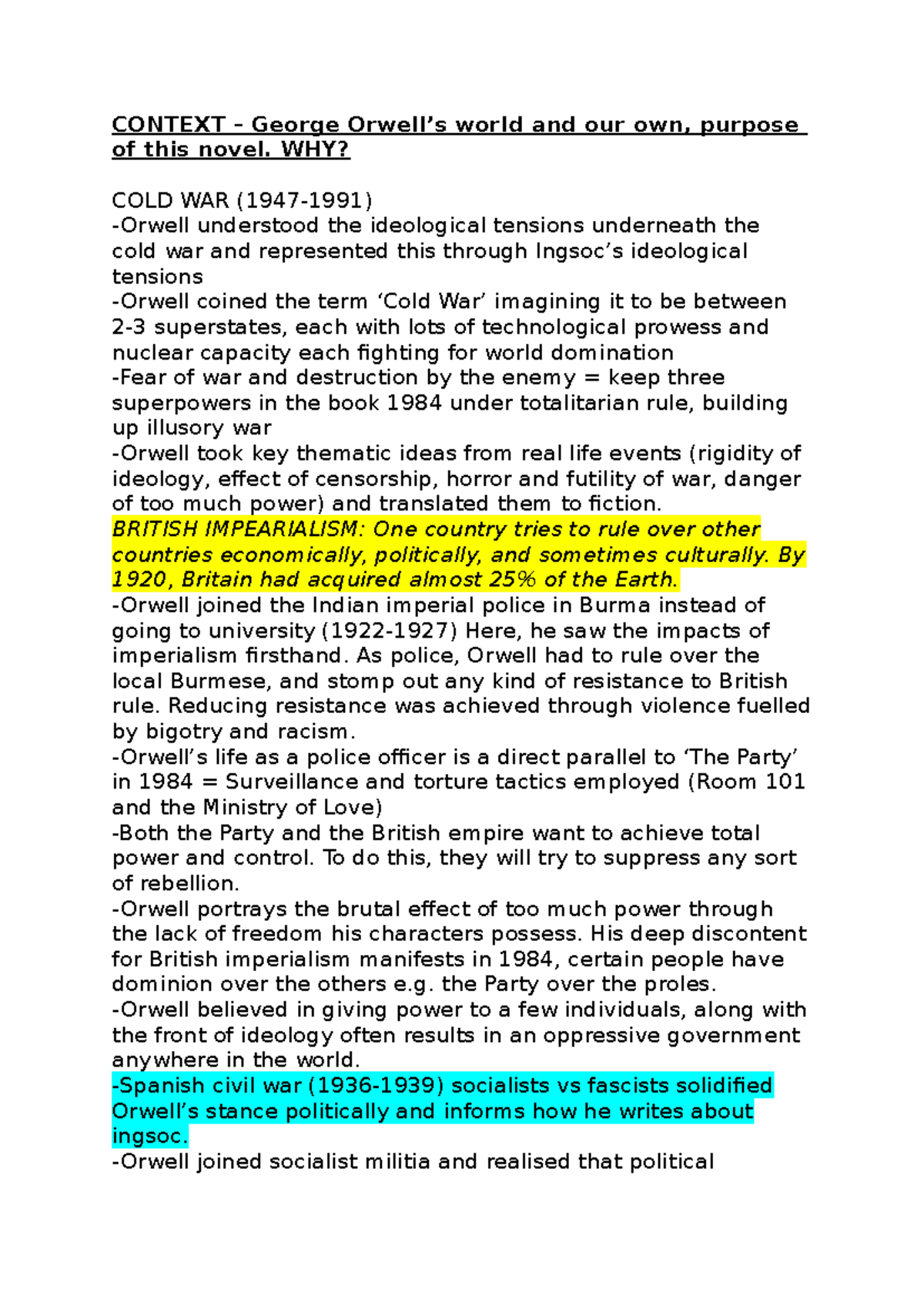 1984 Notes - Context and Themes in Orwell's Dystopia - Studocu