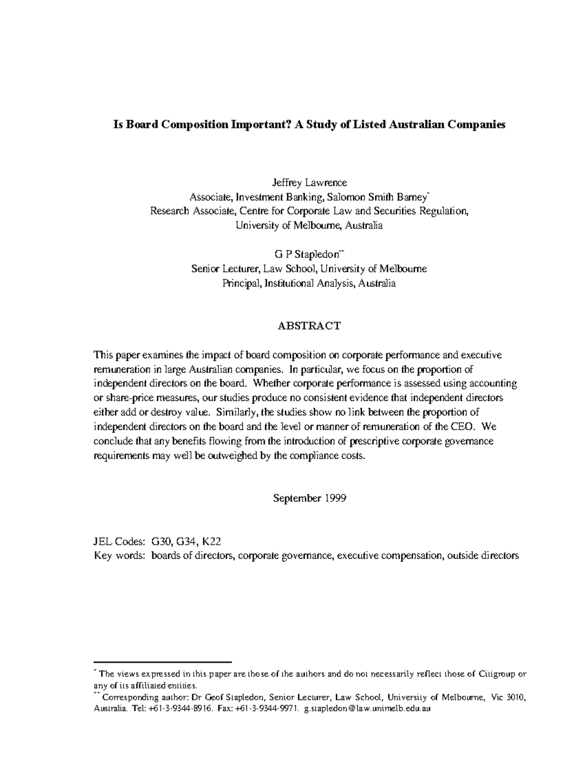Board Composition and Corporate Performance: An Australian Study (SSRN ...