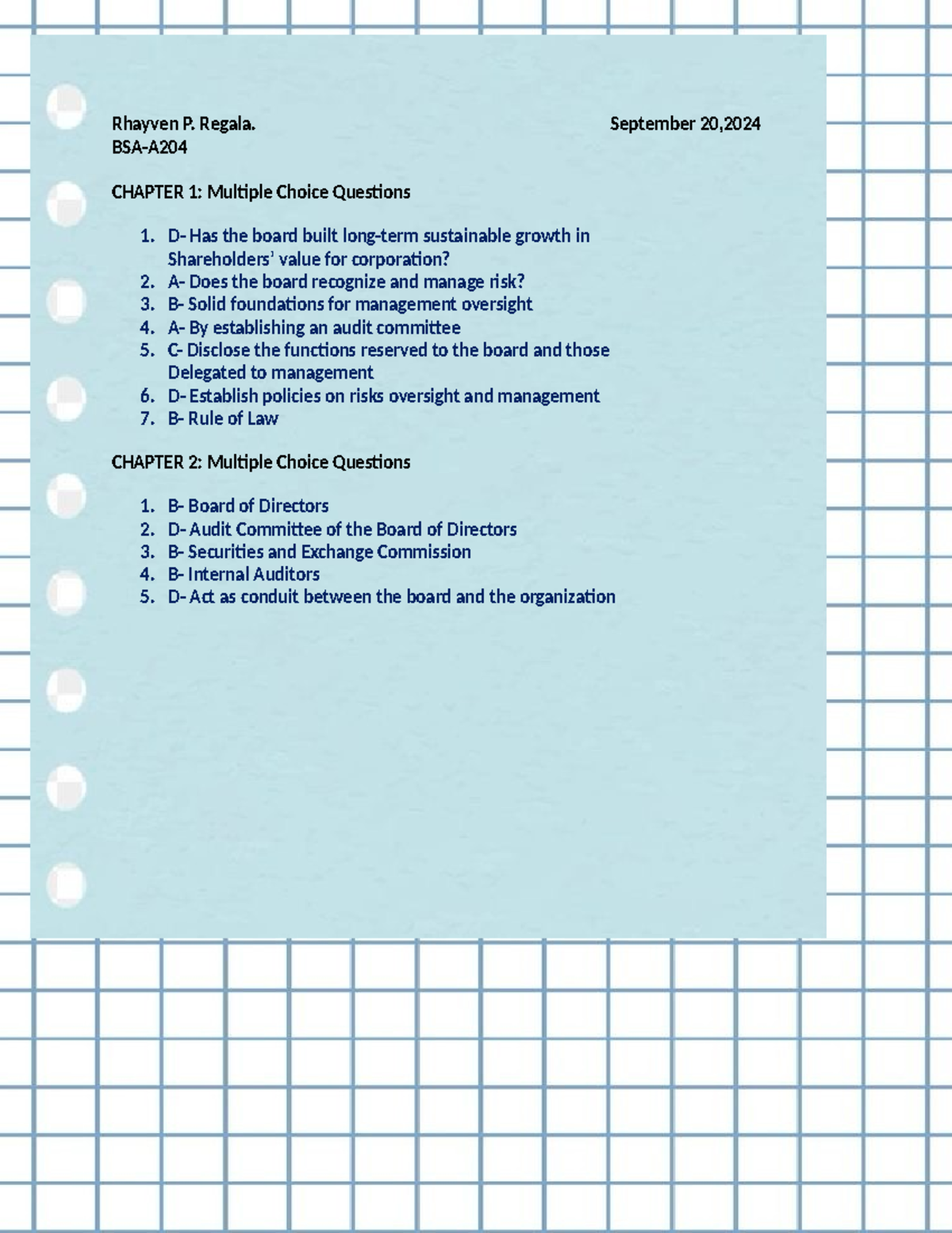 CHAPTER 1 & 2: MCQs on Corporate Governance (Gber) - Studocu