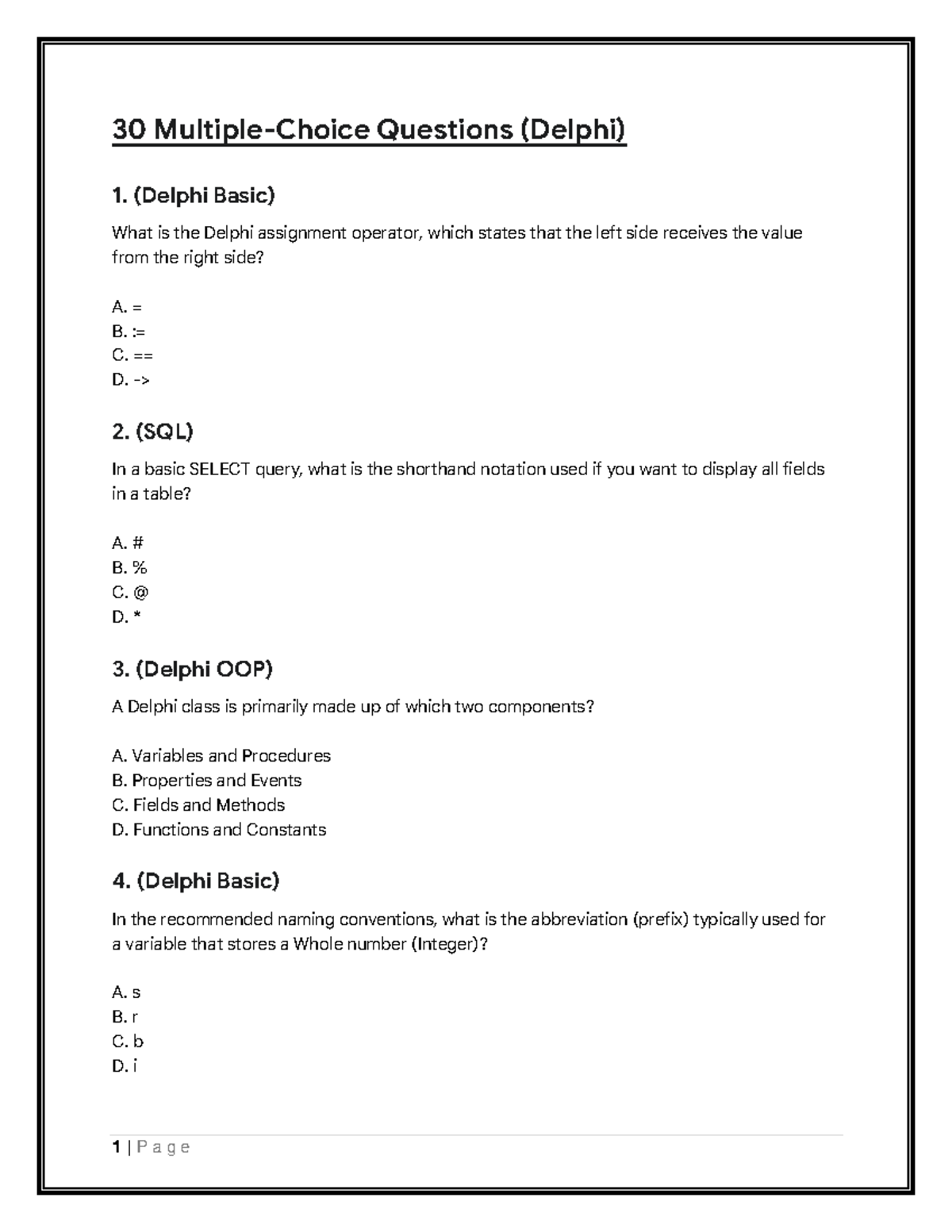 INFT P1 PREP QUIZ - Delphi & SQL Concepts for Final Exam - Studocu