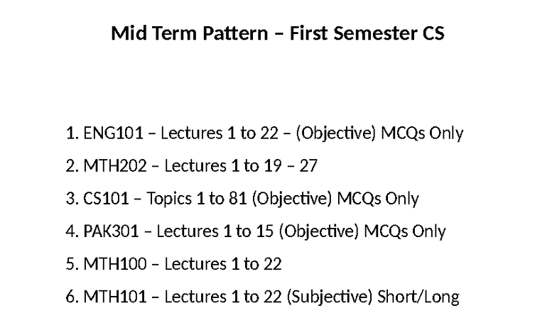 Paper Pattern - 2025 - Computer science - ENG101 – Lectures 1 to 22 ...
