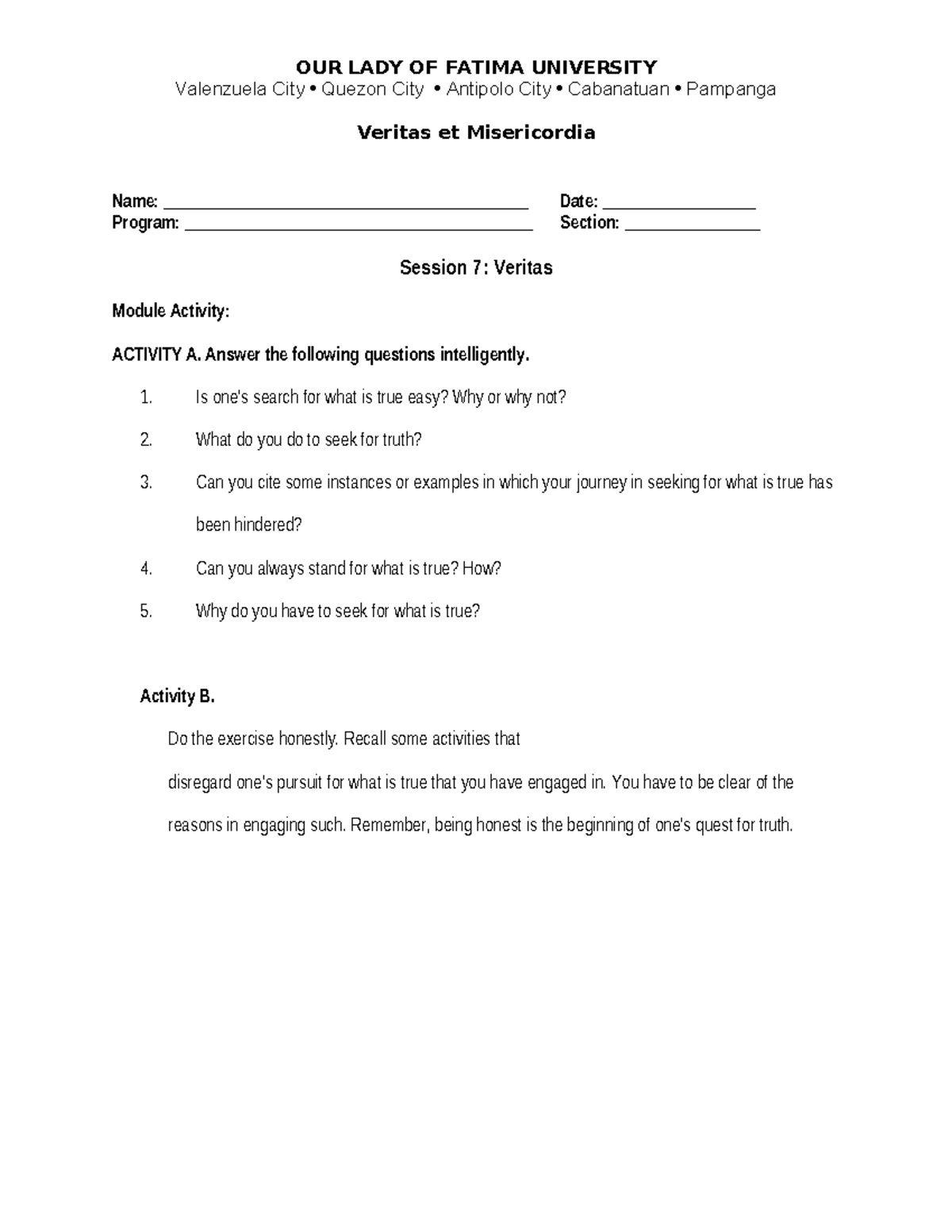 Session 7: Veritas Module Activity - Reflection and Self-Assessment - Studocu