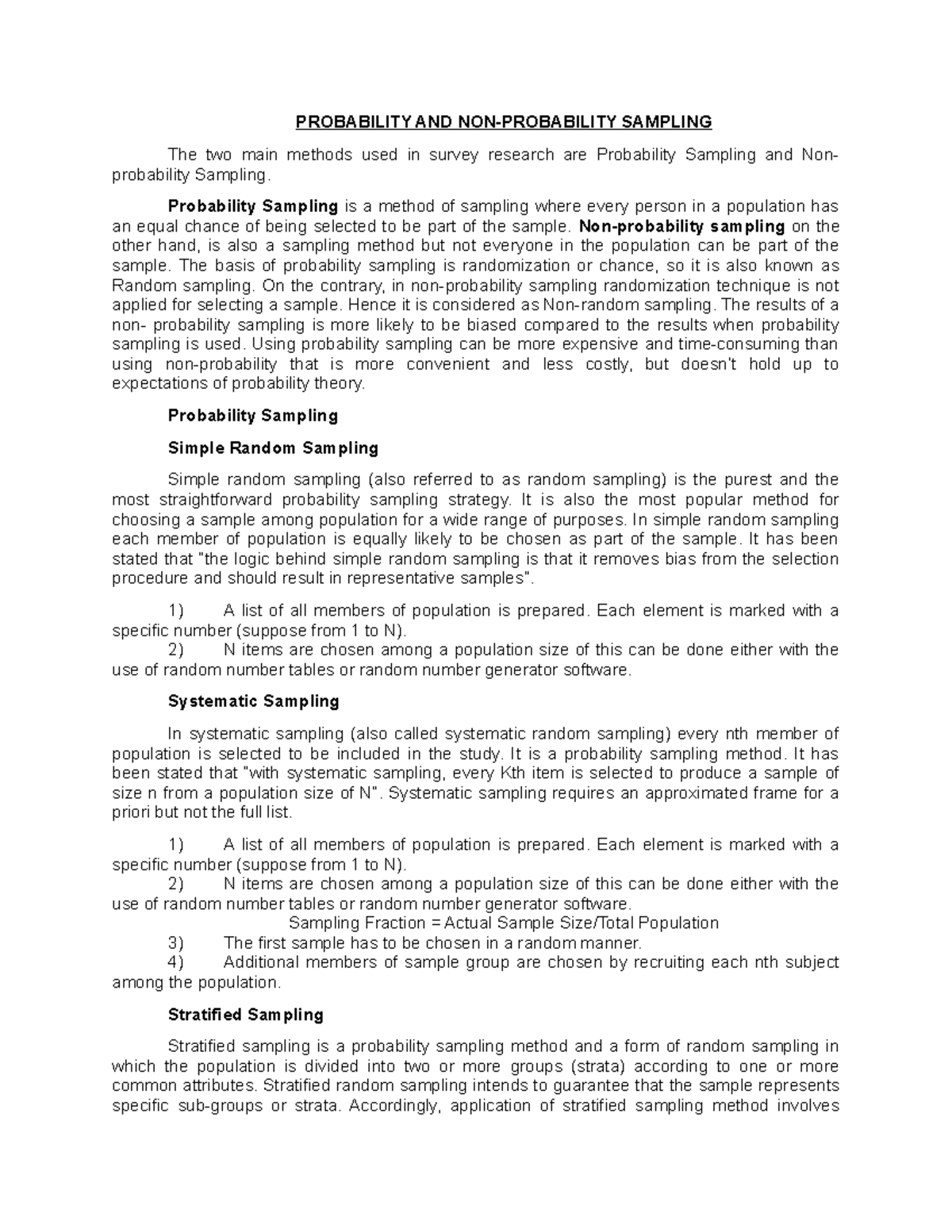 Probability and Non-Probability Sampling Methods Explained - Studocu