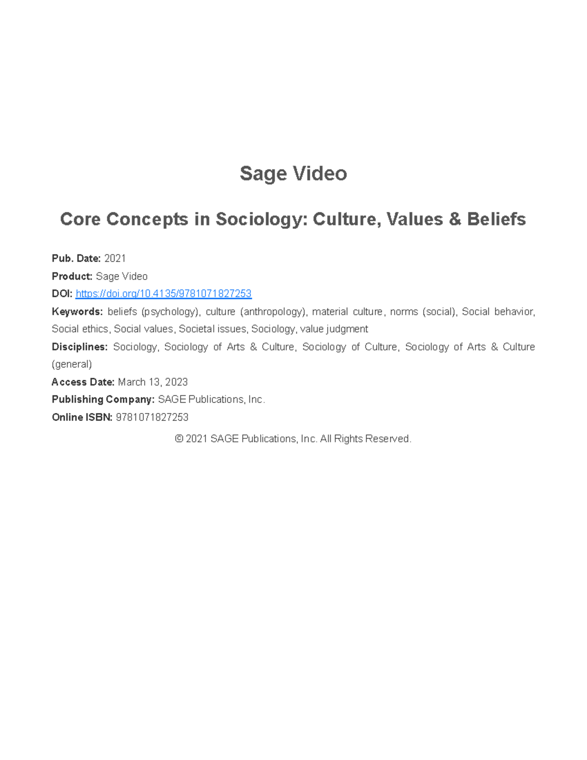 Core concepts in sociology culture values and beliefs - Sage Video Core ...