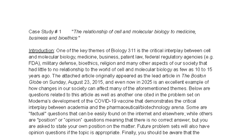 BIOL 311 - Case Study: Cell & Molecular Biology's Impact on Society ...
