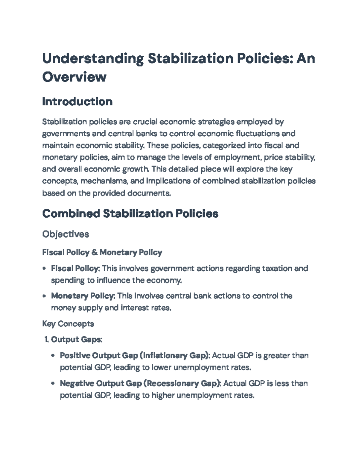 Understanding Stabilization Policies: Fiscal and Monetary Strategies ...