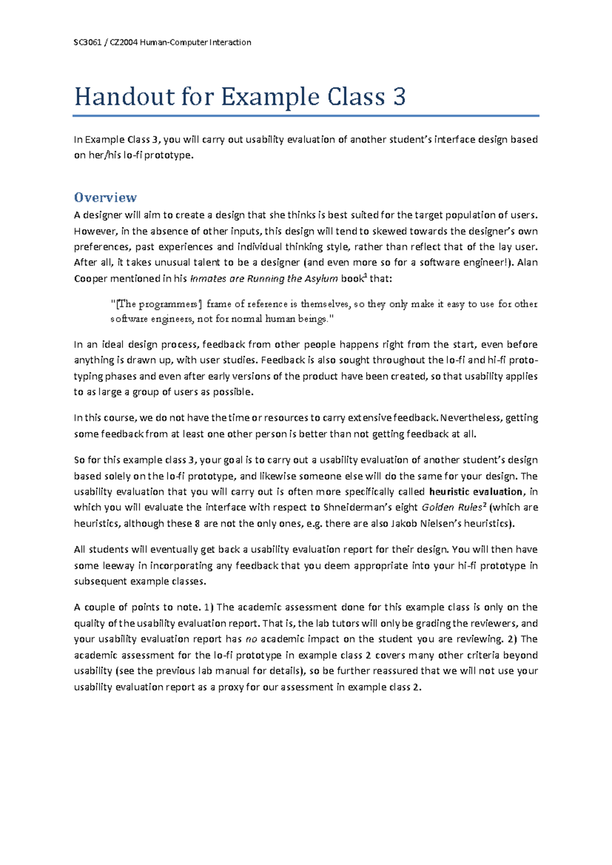 SC3061 CZ2004 Interaction Usability Evaluation for Example Class 3 ...