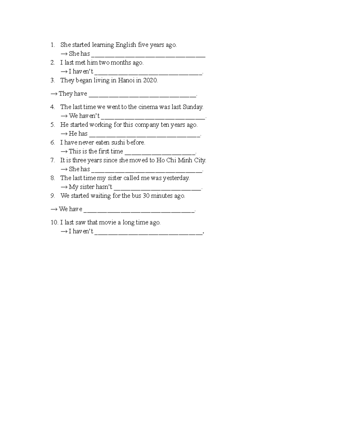 Rewrite Sentences in Present Perfect Tense - Viết lại câu dạng thì HTHT ...