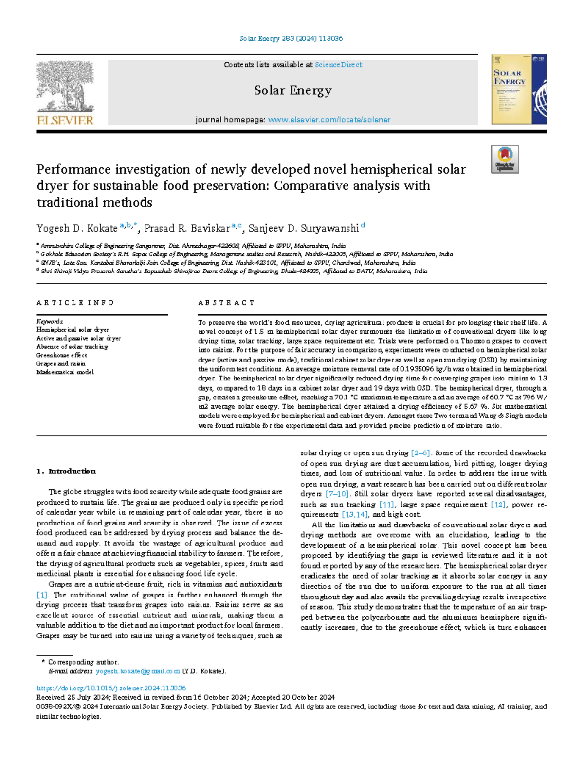 Performance Analysis of Hemispherical Solar Dryer for Food Preservation ...