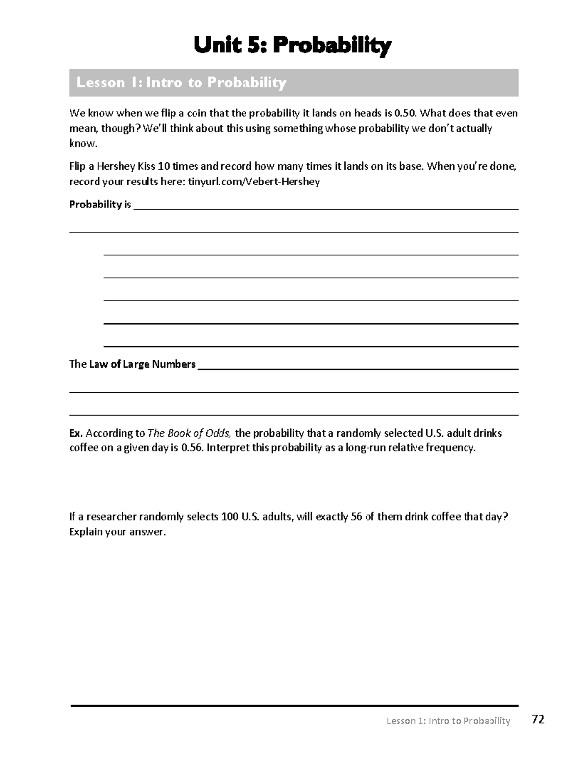 Probability Guided Notes - 72 Lesson 1: Intro to Probability We know ...