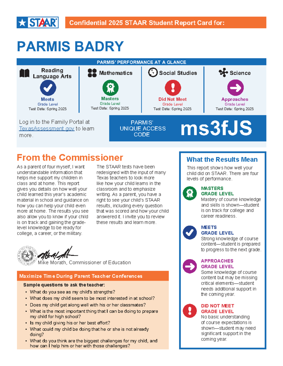 2025 STAAR Grade 8 Student Report Card: Performance Overview - Studocu