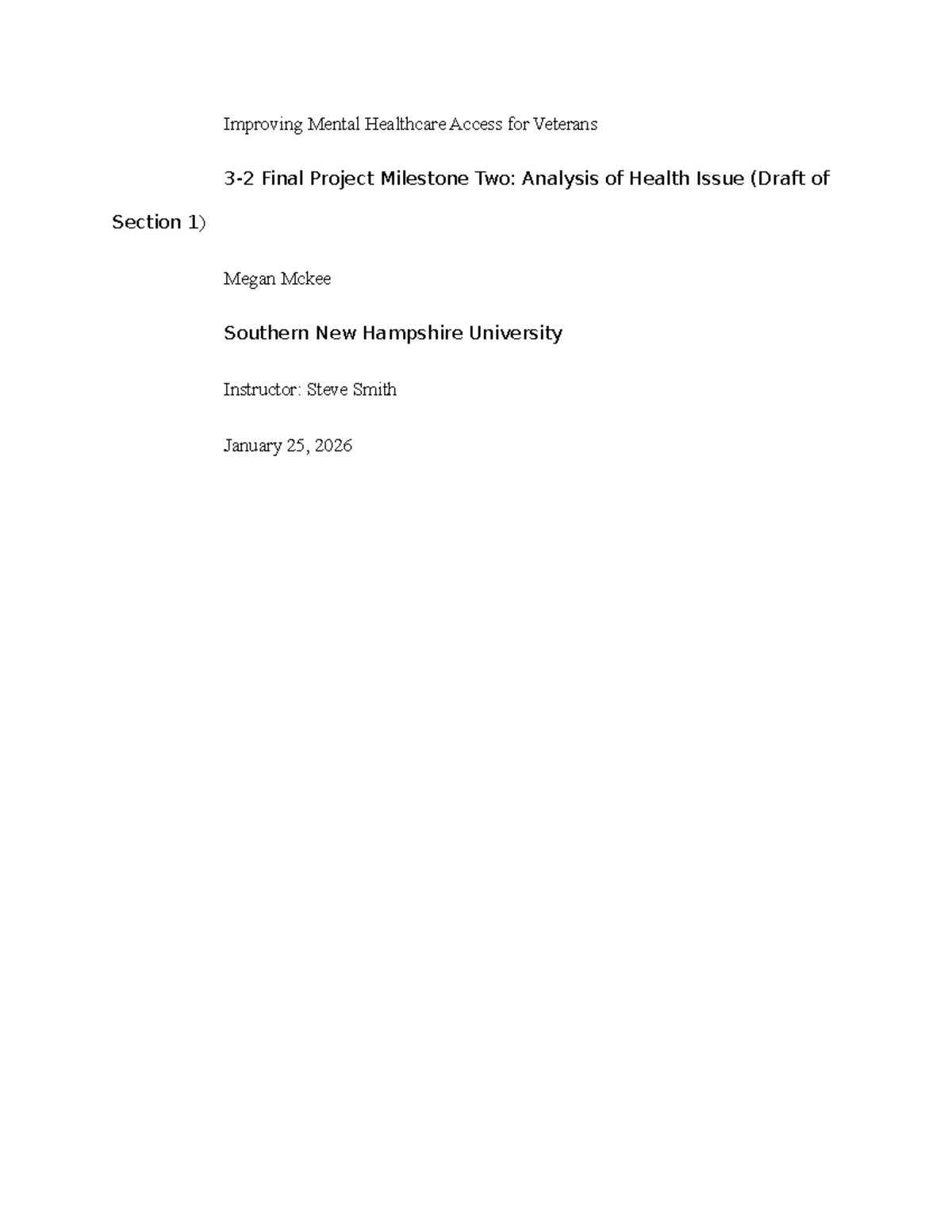 HCM 320 Final Project Milestone 2: Analyzing Veteran Mental Health ...
