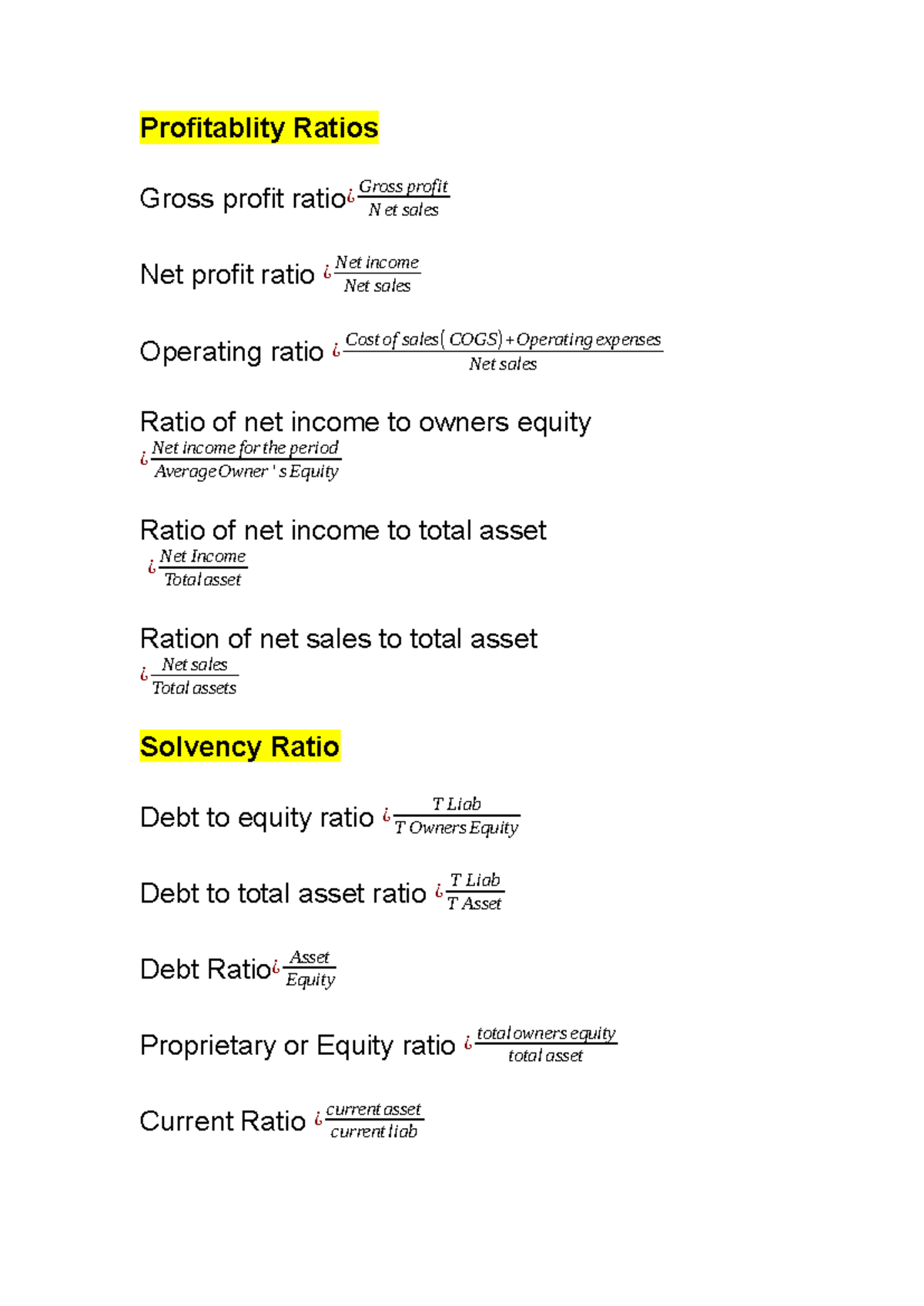 Profitability Ratios Formulas for Financial Analysis - Studocu