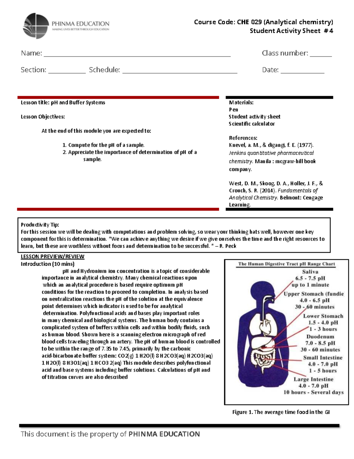 CHE 029 Lesson 4: pH and Buffer Systems in Analytical Chemistry - Studocu
