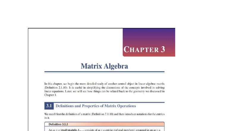 CHAPTER 3 Matrix Algebra - Definitions & Properties of Operations - Studocu