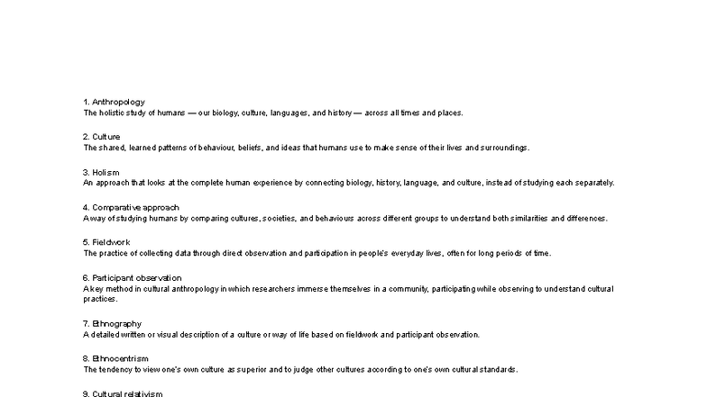 ANTH 101: Lecture Notes on Understanding Anthropology Concepts - Studocu