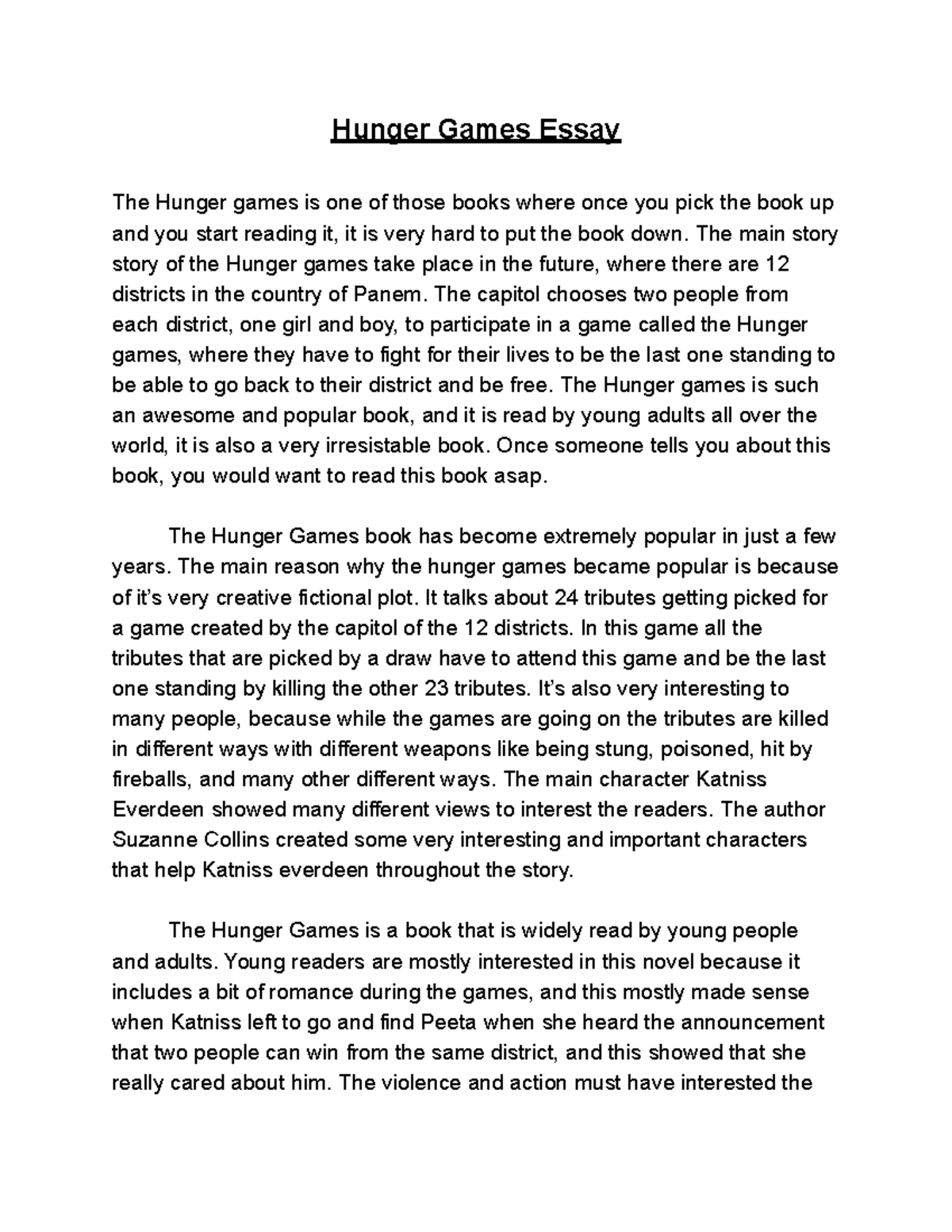 Hunger Games Essay Analysis: Themes & Characters Explored - Studocu