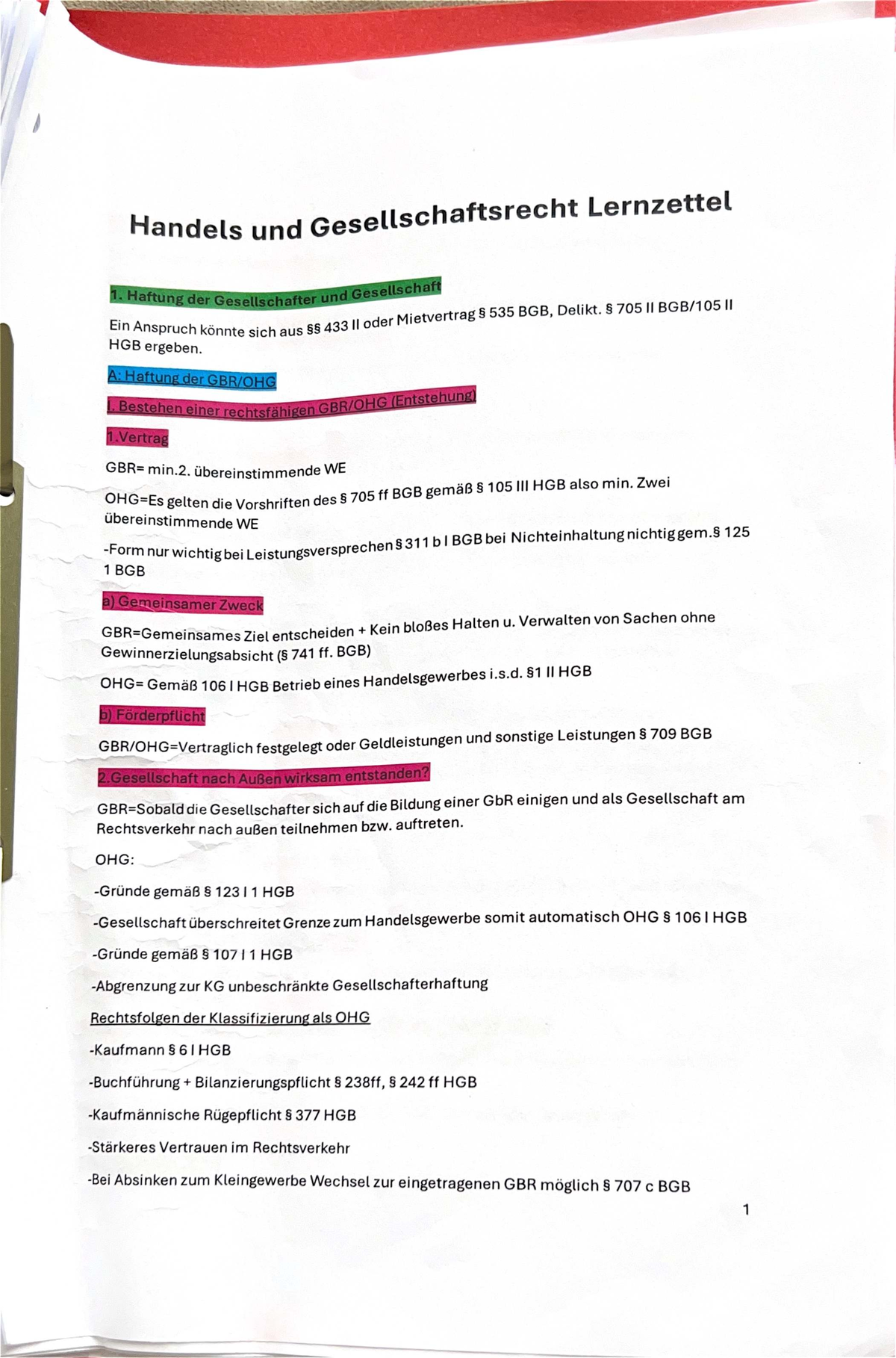 Gesellschaftsrecht Zusammenfassung - Haftung der Gesellschafter und ...