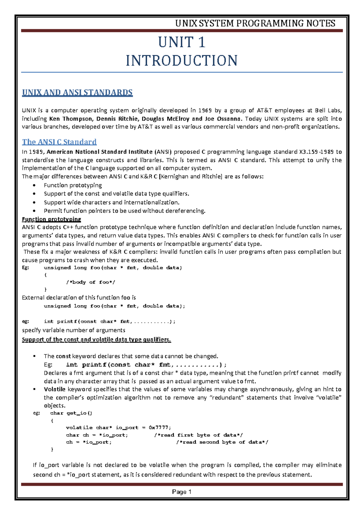 Unix Programming Complete Notes (CS101) - In-Depth Guide on Standards ...